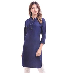 chichi indian women's plain cotton kurti top, blue, small