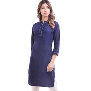 Chichi Indian Women's Plain Cotton Kurti Top, Blue, Small