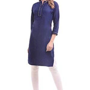 Chichi Indian Women's Plain Cotton Kurti Top, Blue, Small