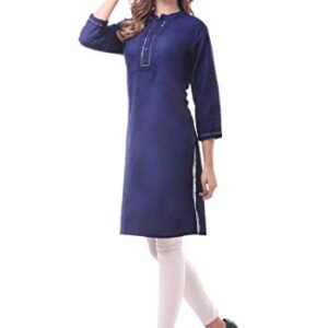 Chichi Indian Women's Plain Cotton Kurti Top, Blue, Small