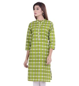 chichi women's indian checks cotton kurti top, green, xx-large