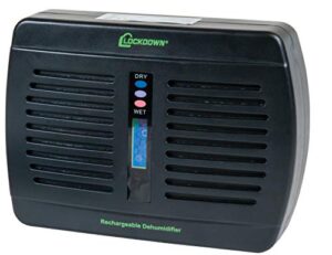 lockdown rechargeable/renewable dehumidifier with compact, cordless, non-toxic design and battery level indicator for humidity control in gun safe