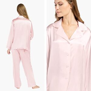 Fishers Finery Women's 100% Pure Mulberry Silk Long Pajama Set with Gift Box - Button Down Pj Top, Cool and Comfortable Loungewear (Pink, XS Petite)