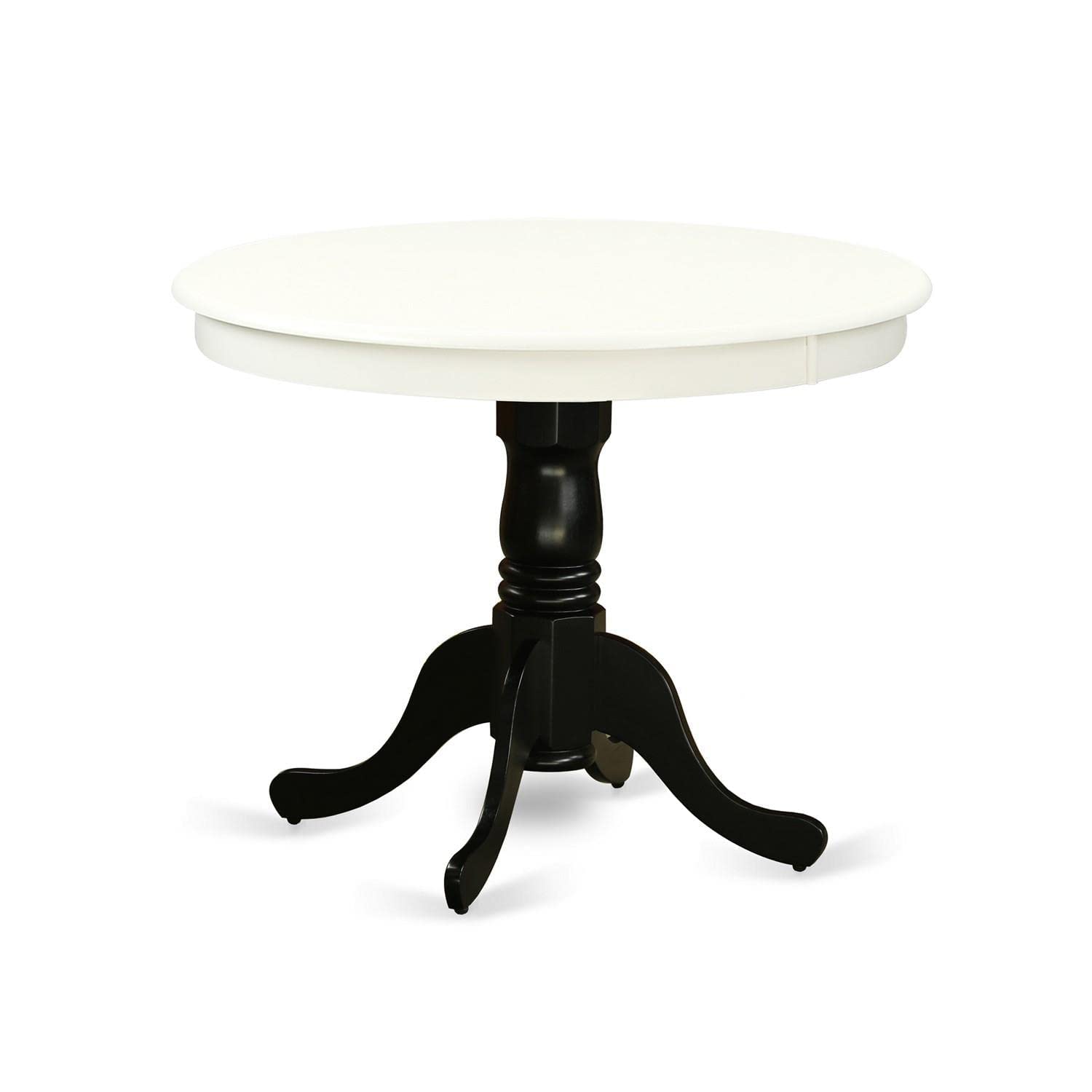 East West Furniture ANT-LBK-TP Antique Modern Kitchen Round Dining Table Top with Pedestal Base, 36x36 Inch, Linen White & Black