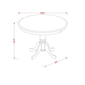 East West Furniture ANT-LBK-TP Antique Modern Kitchen Round Dining Table Top with Pedestal Base, 36x36 Inch, Linen White & Black