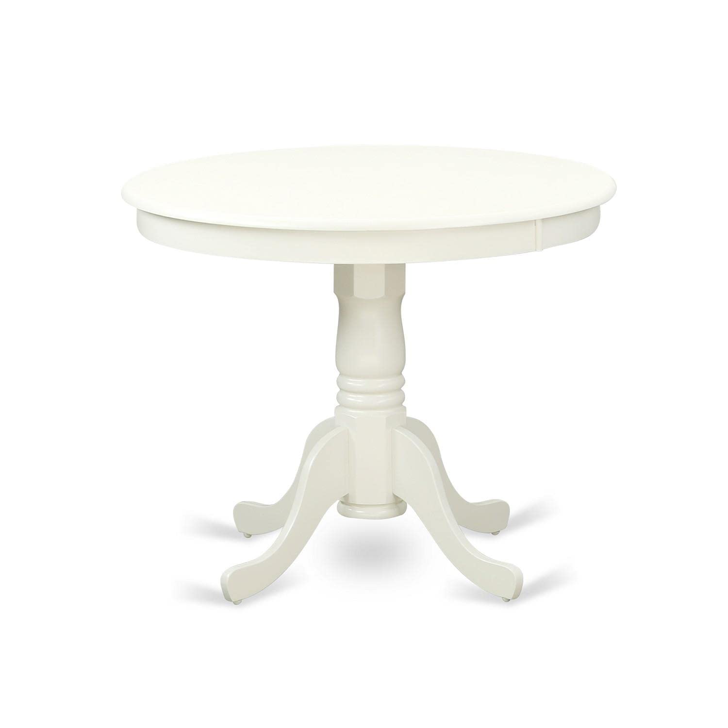 East West Furniture ANT-LBK-TP Antique Modern Kitchen Round Dining Table Top with Pedestal Base, 36x36 Inch, Linen White & Black