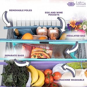 Lotus Trolley Bag -Lrg Club Cart Version-w/LRG COOLER Bag & Egg/Wine holder! Reusable Grocery Cart Bags sized for COSTCO, SAMS, ALDI, HEB & BJ. Eco-friendly 3-Bag Grocery totes