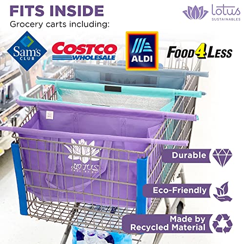 Lotus Trolley Bag -Lrg Club Cart Version-w/LRG COOLER Bag & Egg/Wine holder! Reusable Grocery Cart Bags sized for COSTCO, SAMS, ALDI, HEB & BJ. Eco-friendly 3-Bag Grocery totes