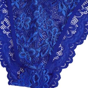 SweatyRocks Women's Sexy Floral Lace Scalloped Trim Self Tie Panty Mesh Lingerie Set Dark Blue Small