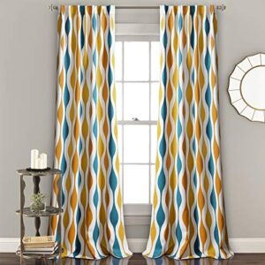 lush decor mid century geo room darkening window curtain panel pair, 52" w x 84" l, turquoise & orange