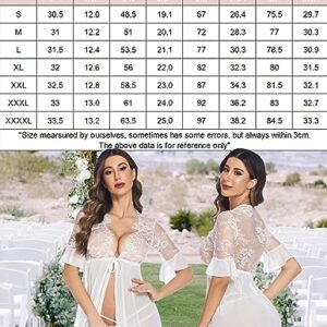 Avidlove womens lingerie robe Women Lingerie Open Front Babydoll Lace Chemise Sleepwear Sheer Mesh Robe Lace Lingerie Robe White M