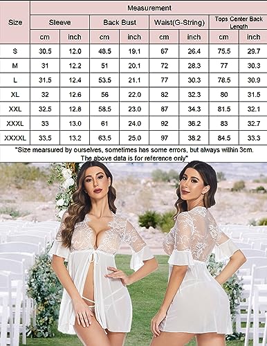 Avidlove womens lingerie robe Women Lingerie Open Front Babydoll Lace Chemise Sleepwear Sheer Mesh Robe Lace Lingerie Robe White M