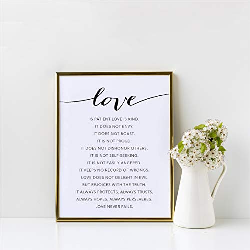 Andaz Press Unframed Black White Wall Art Decor Poster Print, Bible Verses, Love ... always protects, always trusts, always hopes, always perseveres. Love never fails. 1 Corinthians 13:4-8, 1-Pack