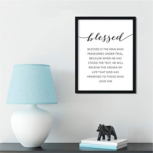 Andaz Press Unframed Black White Wall Art Decor, Bible Verses, James 1:12: Blessed is the man who perseveres, he will receive the crown of life that God has promised to those who love him., 1-Pack