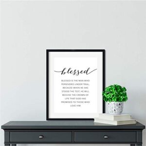 Andaz Press Unframed Black White Wall Art Decor, Bible Verses, James 1:12: Blessed is the man who perseveres, he will receive the crown of life that God has promised to those who love him., 1-Pack