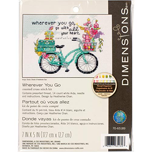 Dimensions 'Wherever You Go' Counted Cross Stitch Kit, 14 Count White Aida Cloth, 5'' x 7''