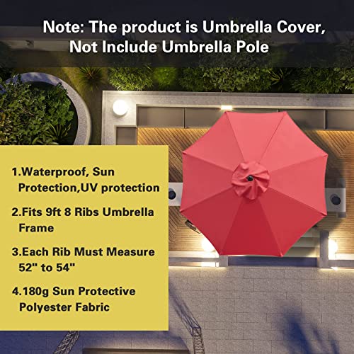 Sunnyglade 9ft Patio Umbrella Replacement Canopy Market Umbrella Top Fit Outdoor Umbrella Canopy (Red)