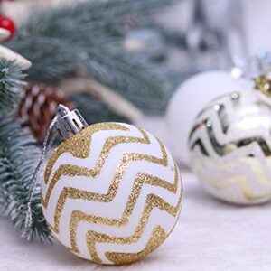 30PCS Christmas Balls Ornaments,60MM Gold&White Painted Shatterproof Festive Wedding Hanging Ornaments Christmas Tree Decoration