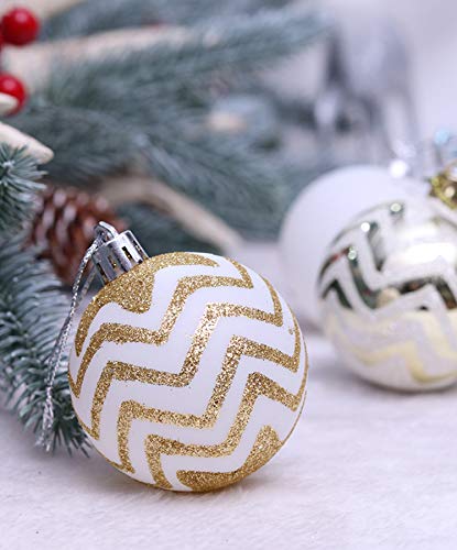 30PCS Christmas Balls Ornaments,60MM Gold&White Painted Shatterproof Festive Wedding Hanging Ornaments Christmas Tree Decoration