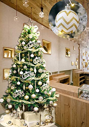 30PCS Christmas Balls Ornaments,60MM Gold&White Painted Shatterproof Festive Wedding Hanging Ornaments Christmas Tree Decoration