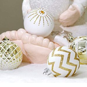 30PCS Christmas Balls Ornaments,60MM Gold&White Painted Shatterproof Festive Wedding Hanging Ornaments Christmas Tree Decoration