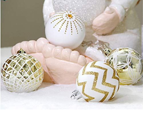 30PCS Christmas Balls Ornaments,60MM Gold&White Painted Shatterproof Festive Wedding Hanging Ornaments Christmas Tree Decoration