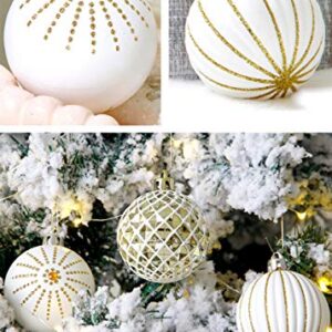 30PCS Christmas Balls Ornaments,60MM Gold&White Painted Shatterproof Festive Wedding Hanging Ornaments Christmas Tree Decoration