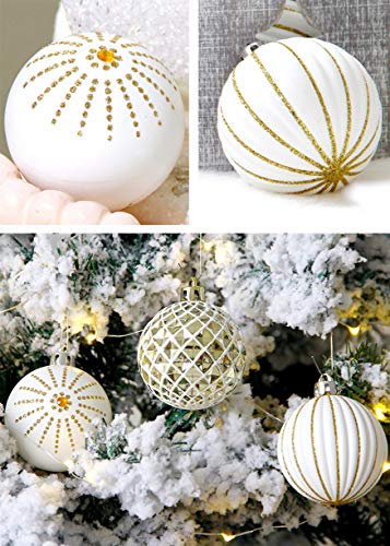 30PCS Christmas Balls Ornaments,60MM Gold&White Painted Shatterproof Festive Wedding Hanging Ornaments Christmas Tree Decoration