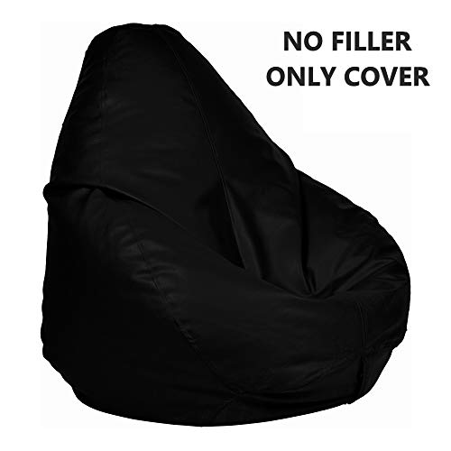 Ample Decor Bean Bag Cover (No Filling), Plush Toys Storage Soft Leatherette, Water Resistant, Durable Construction Sturdy Zipper, Ideal for Teenagers, Kids - Black