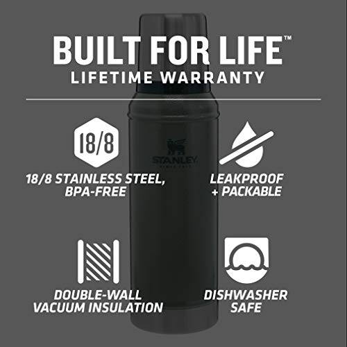 Stanley Classic Vacuum Insulated Wide Mouth Bottle - BPA-Free 18/8 Stainless Steel Thermos for Cold & Hot Beverages – Keeps Liquid Hot or Cold for Up to 24 Hours