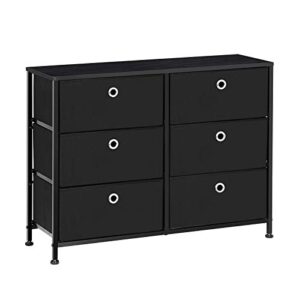 songmics 3-tier dresser, storage unit with 6 easy pull fabric drawers, metal frame, and wooden tabletop, for closet, nursery, 31.5", black