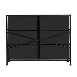 SONGMICS 3-Tier Dresser, Storage Unit with 6 Easy Pull Fabric Drawers, Metal Frame, and Wooden Tabletop, for Closet, Nursery, 31.5", Black