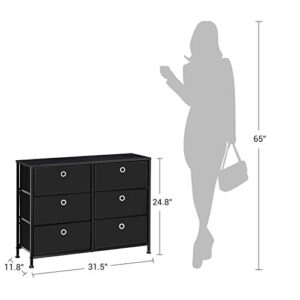 SONGMICS 3-Tier Dresser, Storage Unit with 6 Easy Pull Fabric Drawers, Metal Frame, and Wooden Tabletop, for Closet, Nursery, 31.5", Black