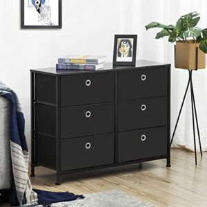 SONGMICS 3-Tier Dresser, Storage Unit with 6 Easy Pull Fabric Drawers, Metal Frame, and Wooden Tabletop, for Closet, Nursery, 31.5", Black