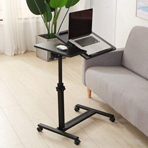 tigerdad over bed table with wheels adjustable | rolling laptop table overbed desk hospital tray table sofa chair side table (black)