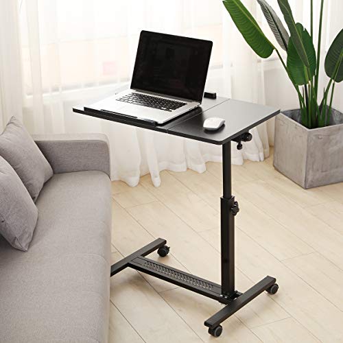 TigerDad Over Bed Table with Wheels Adjustable | Rolling Laptop Table Overbed Desk Hospital Tray Table Sofa Chair Side Table (Black)