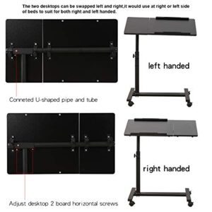 TigerDad Over Bed Table with Wheels Adjustable | Rolling Laptop Table Overbed Desk Hospital Tray Table Sofa Chair Side Table (Black)