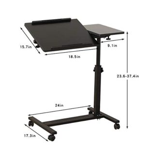 TigerDad Over Bed Table with Wheels Adjustable | Rolling Laptop Table Overbed Desk Hospital Tray Table Sofa Chair Side Table (Black)