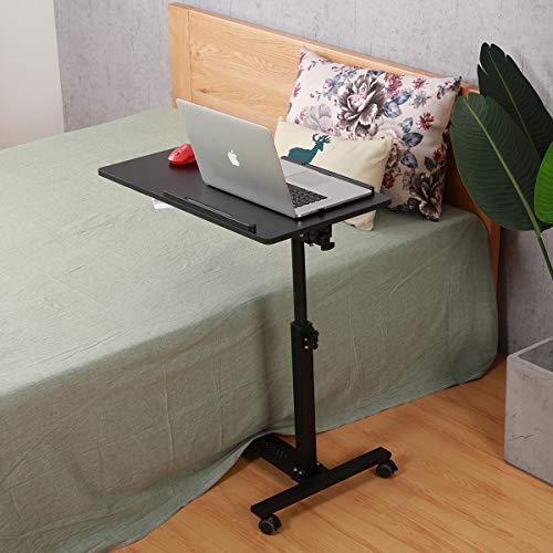 TigerDad Over Bed Table with Wheels Adjustable | Rolling Laptop Table Overbed Desk Hospital Tray Table Sofa Chair Side Table (Black)