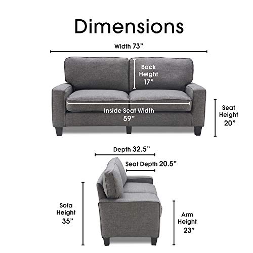 Serta Palisades Upholstered Sofas for Living Room Modern Design Couch, Straight Arms, Soft Fabric Upholstery, Tool-Free Assembly, 73" Sofa,Grey