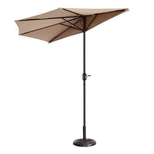 Villacera Half Round Patio Umbrella with Easy Crank – Compact 9ft Semicircle Outdoor Shade Canopy for Balcony, Porch, or Deck (Beige)