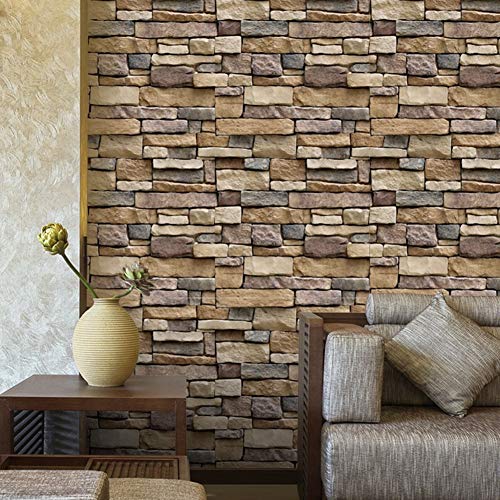 Yancorp 10ft Peel and Stick Wallpaper Stone Brick Contact Paper Waterproof Wall Paper Self-Adhesive Backsplash Decorative Wallpaper Wall Covering