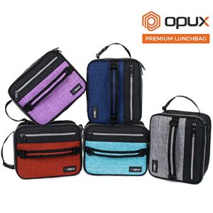 opux Insulated Lunch Box for Men Women Adult, Compact Lunch Bag for Kids Boy Girl Teen, Soft Lunch Cooler Bag for Work School, Leakproof Lunchbox Lunch Pail with Clip-on Buckle, Heather Navy