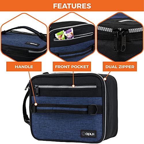 opux Insulated Lunch Box for Men Women Adult, Compact Lunch Bag for Kids Boy Girl Teen, Soft Lunch Cooler Bag for Work School, Leakproof Lunchbox Lunch Pail with Clip-on Buckle, Heather Navy