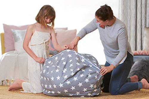 Aubliss Stuffed Animal Bean Bag Storage Chair, Beanbag Covers Only for Organizing Plush Toys, Turns into Bean Bag Seat for Kids When Filled, Large 38"-Canvas Stars Grey