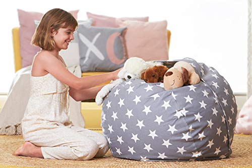 Aubliss Stuffed Animal Bean Bag Storage Chair, Beanbag Covers Only for Organizing Plush Toys, Turns into Bean Bag Seat for Kids When Filled, Large 38"-Canvas Stars Grey