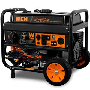 WEN DF475T Dual Fuel 120V/240V Portable Generator with Electric Start Transfer Switch Ready, 4750-Watt, CARB Compliant