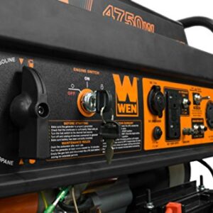 WEN DF475T Dual Fuel 120V/240V Portable Generator with Electric Start Transfer Switch Ready, 4750-Watt, CARB Compliant