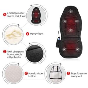 Snailax Memory Foam Massage Seat Cushion - Back Massager with Heat,6 Vibration Massage Nodes & 2 Heat Levels, Massage Chair Pad for Home Office Chair