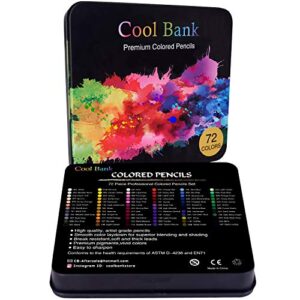 COOL BANK 72 Professional Colored Pencils, Artist Pencils Set with 2 x 50 Page Drawing Pad(A4), Premium Artist Soft Series Lead with Vibrant Colors for Sketching, Shading & Coloring in Tin Box